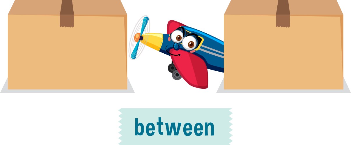 Preposition wordcard with airplane flying Vector Image