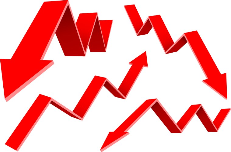 Red down arrow financial graph Royalty Free Vector Image