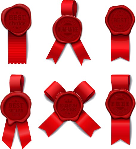 Set of red wax seals with ribbon and rope Vector Image