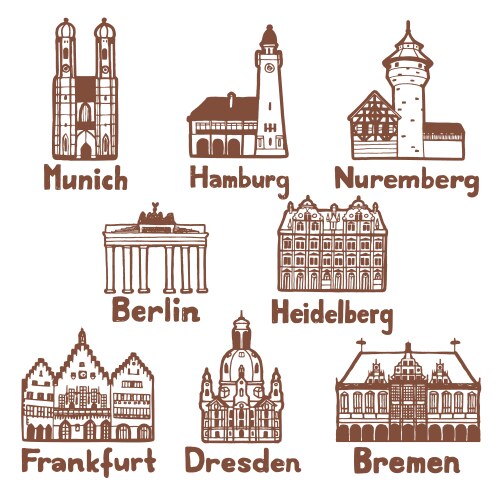 German famous landmarks pattern in hand drawn Vector Image