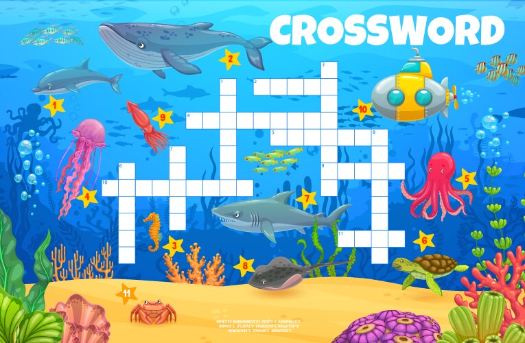 Underwater Sea Animal Crossword Puzzle Royalty Free Vector