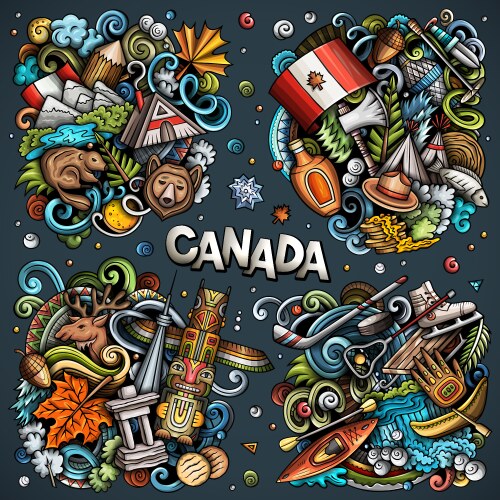 Canada cartoon doodle designs set Royalty Free Vector Image