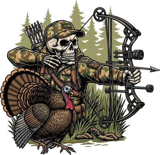 Skull bow hunting turkey spooky hunter and wild Vector Image