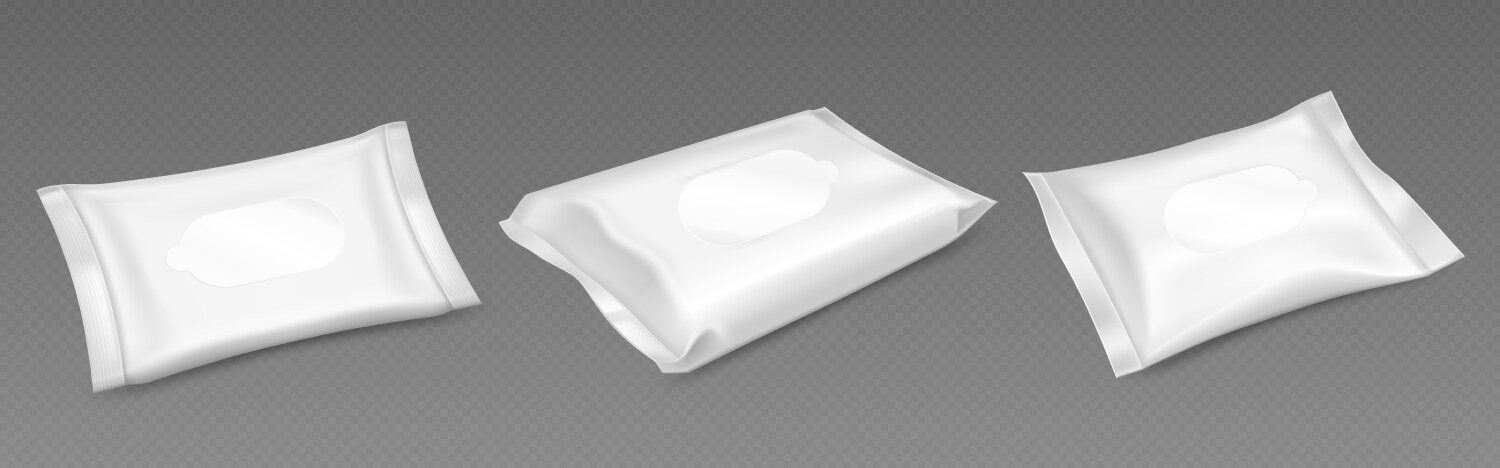 White wet wipe pack mock up blank pouch template Vector Image