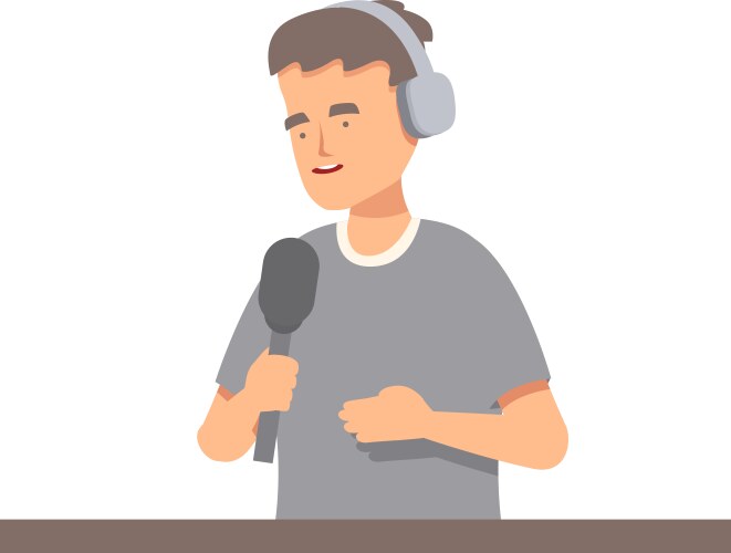 Radio host speaking into microphone in studio Vector Image