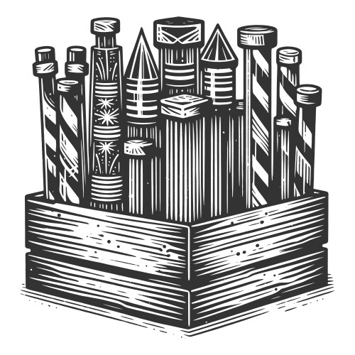 Fireworks in wooden box Royalty Free Vector Image