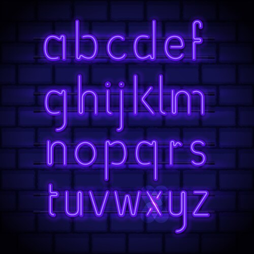 Pink neon light alphabet with cable Royalty Free Vector Pink neon light alphabet with cable Royalty Free Vector