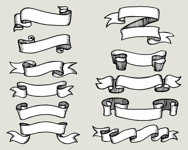 Set hand drawn doodle ribbon banner Royalty Free Vector
