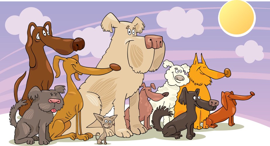 Purebred dogs group cartoon Royalty Free Vector Image