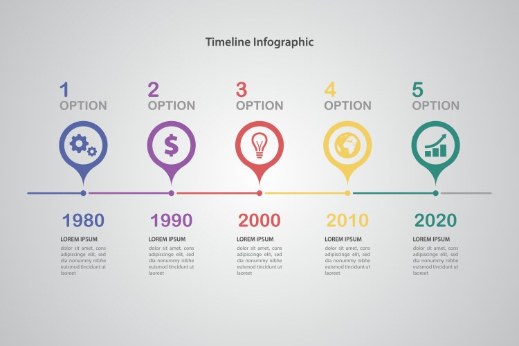 Infographic 5 steps timeline diagram pie charts Vector Image