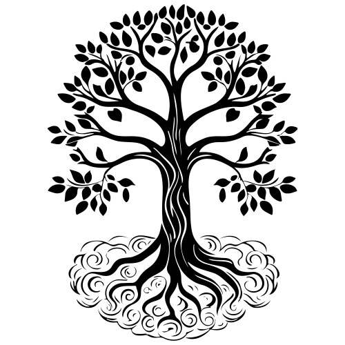 Cartoon tree of life hand drawn line transparent Vector Image
