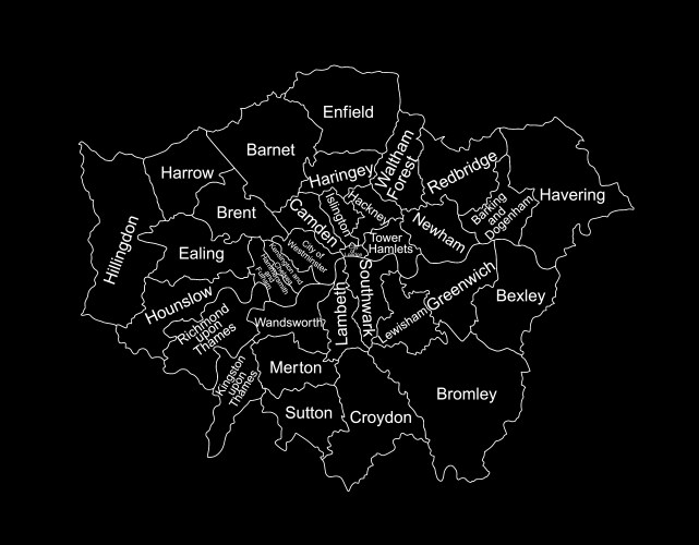 Greater london map line contour silhouette Vector Image