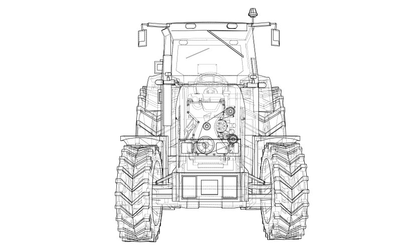Outline blueprint tractor side front and top Vector Image