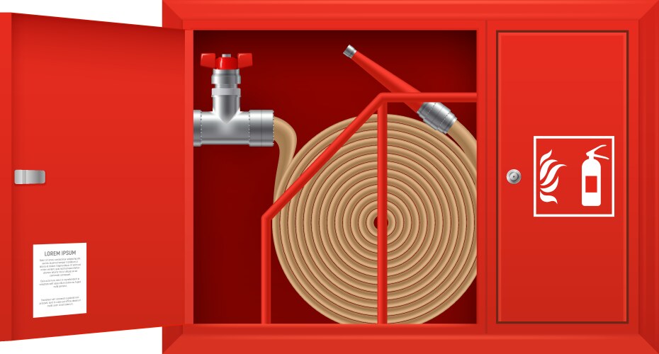 Fire hose reel sign on a red background Royalty Free Vector