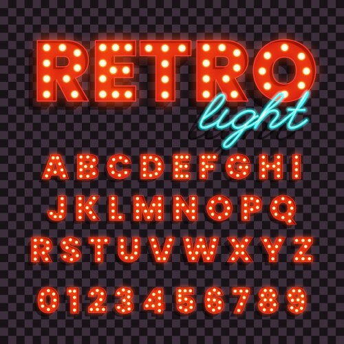Light bulb alphabet in broadway theatre style Vector Image