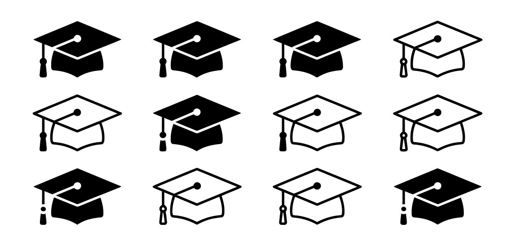 Graduation cap icons set black and white Vector Image