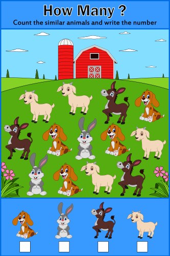 Education counting game of animals Royalty Free Vector Image