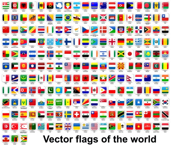 Set country flags on a blue background Royalty Free Vector