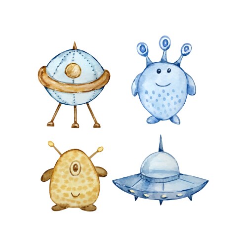 Spaceship watercolor drawing Royalty Free Vector Image