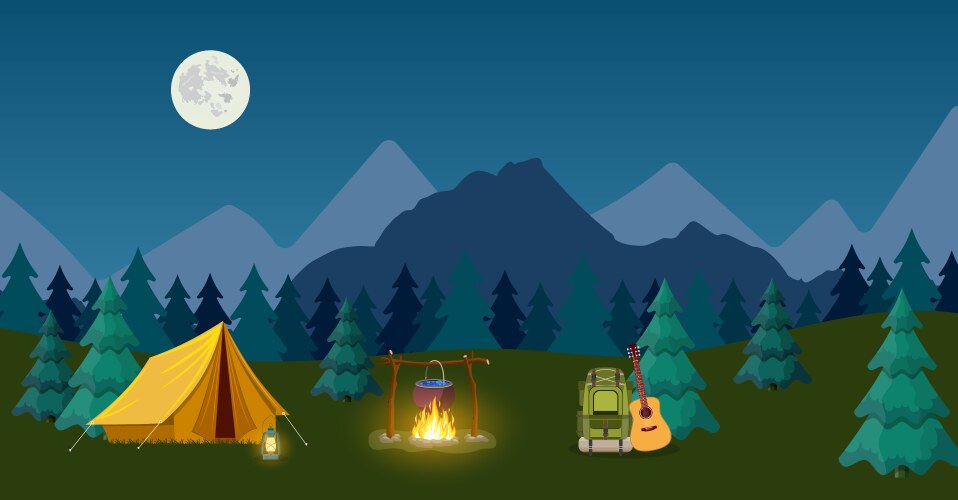 Mountain Camping at Night – Royalty-Free Vector | VectorStock