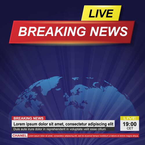 Breaking news live banner on glowing wavy lines Vector Image