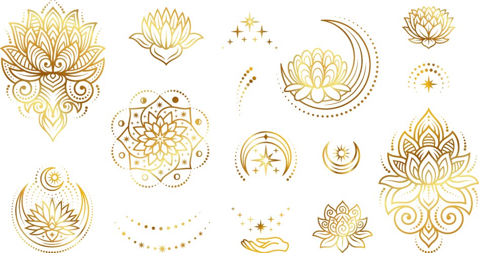 Sun logo boho logotype gold elements yoga icon Vector Image