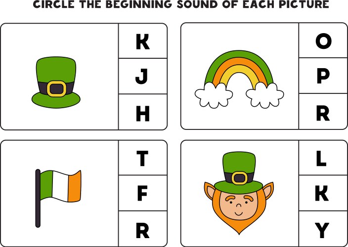 Worksheet for kids find the beginning sound Vector Image