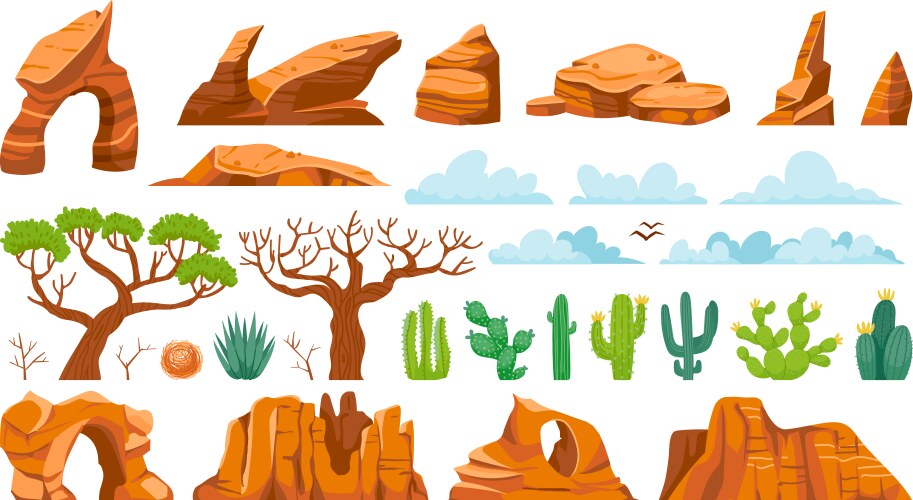 Desert sand dunes with cactus landscape Royalty Free Vector