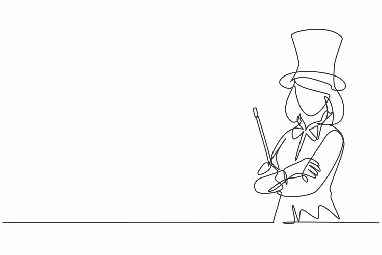 Single one line drawing of female magician Vector Image