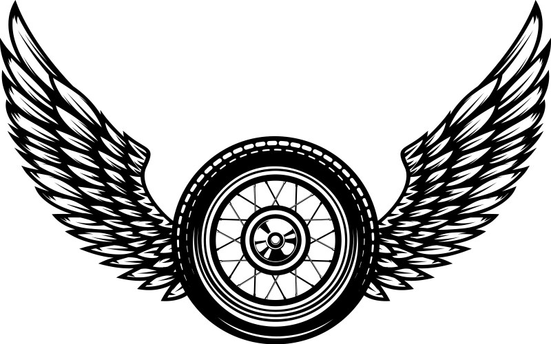 Black and white winged wheel isolated Royalty Free Vector