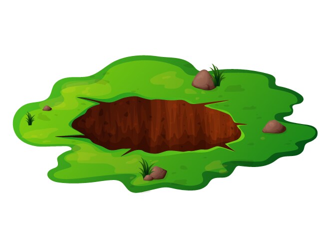 Deep hole in the ground with grass and stones Vector Image