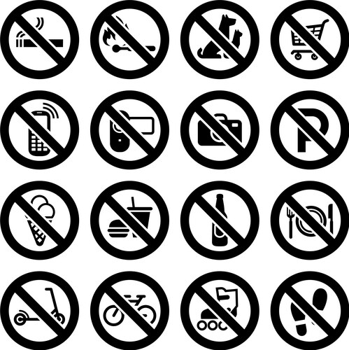 Prohibited black signs Royalty Free Vector Image