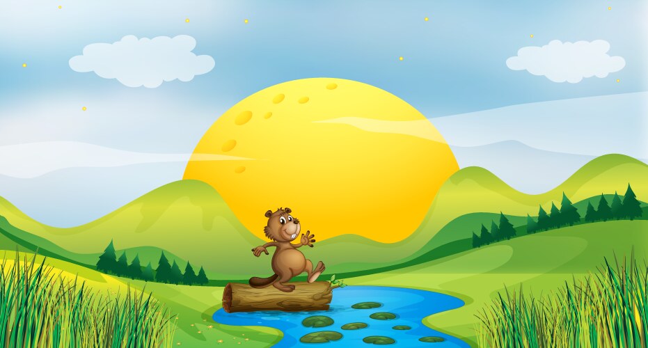 With a dam of beavers Royalty Free Vector Image