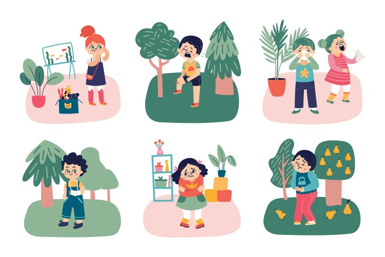 Sick children doodle set Royalty Free Vector Image