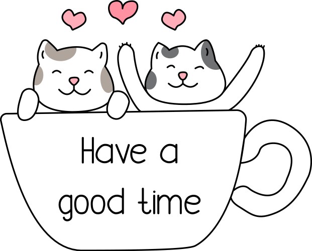 Funny cats in a cup doodle icon have good time Vector Image