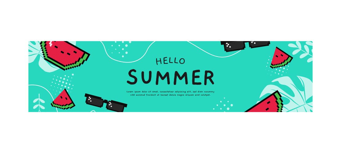 Hello summer horizontal banner with pixel art Vector Image