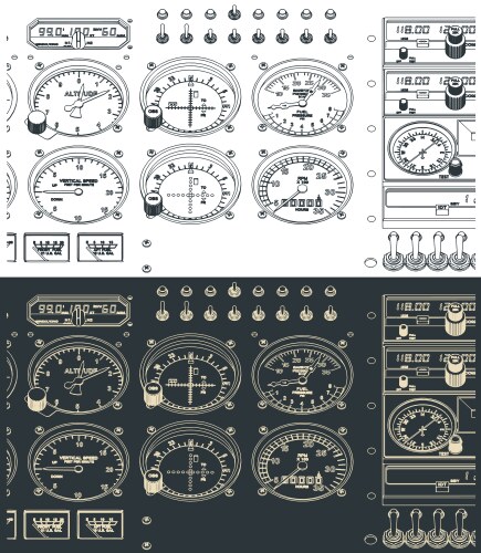 Airplane control panel close up Royalty Free Vector Image