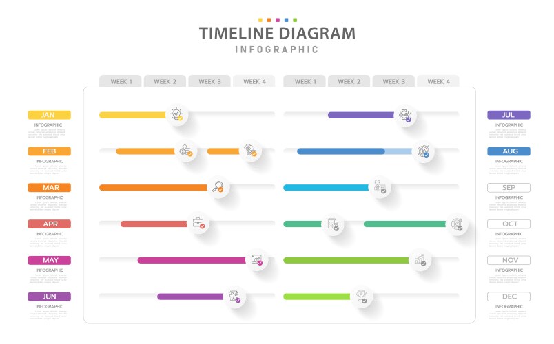 Infographic 12 month timeline diagram with 5 topic