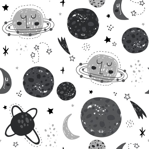 Childish seamless pattern with hand drawn space Vector Image