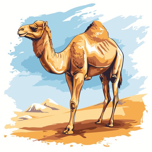 Camel in the desert flat cartoon style Royalty Free Vector