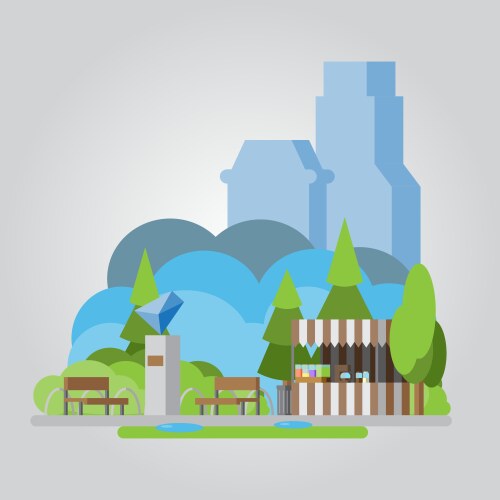 Park fountains gazebo composition Royalty Free Vector Image