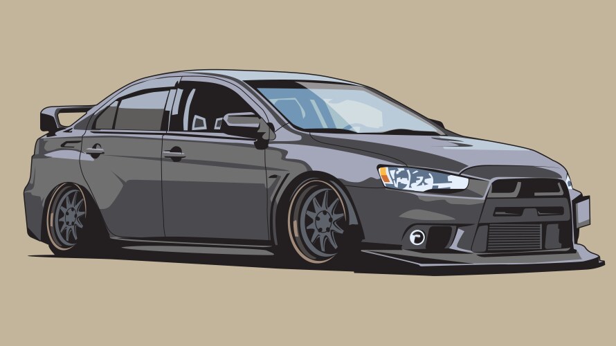 Cartoon japan tuned car on red sun background Vector Image