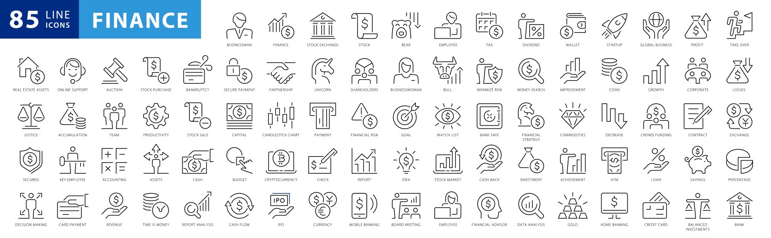 Finance and business line icons collection big ui Vector Image