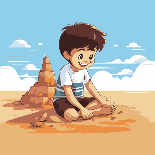 Cute little boy fishing on the lake cartoon Vector Image