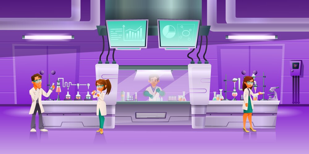Cartoon colored scientists composition Royalty Free Vector