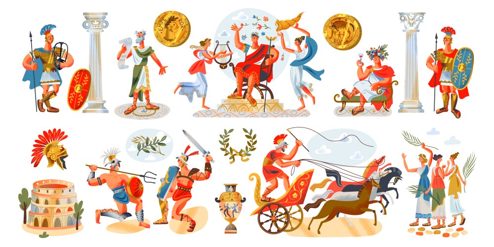 Ancient rome icon set Royalty Free Vector Image