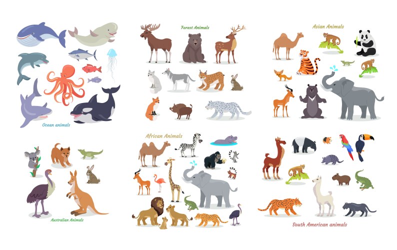 African australian arctic wild animal Royalty Free Vector