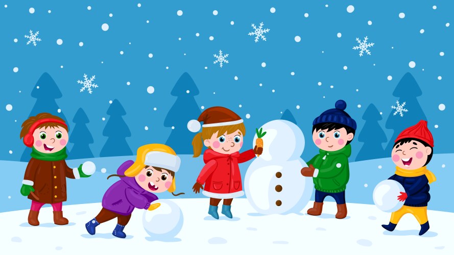 Kids playing outdoors in winter Royalty Free Vector Image