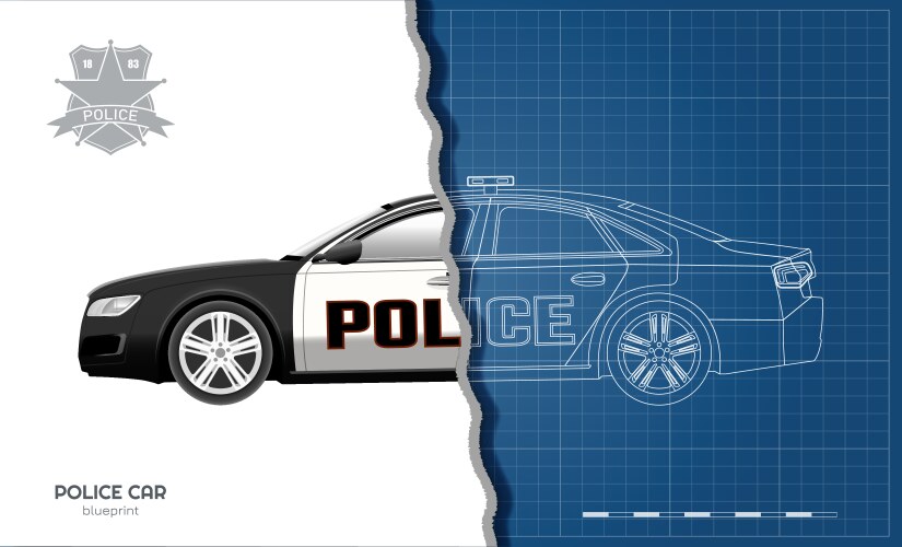Outline police car front side back views Vector Image