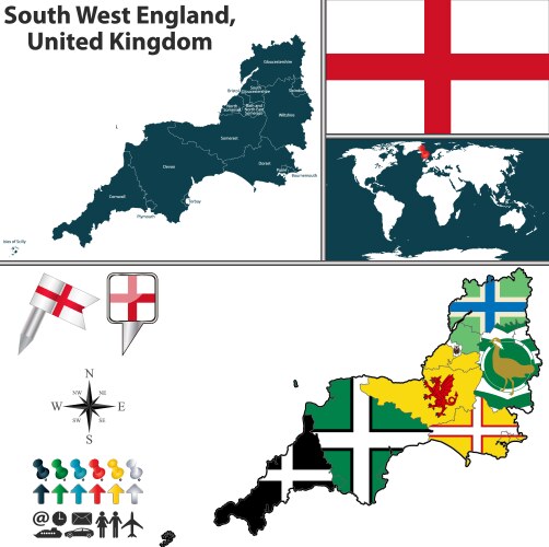 Map england with districts Royalty Free Vector Image